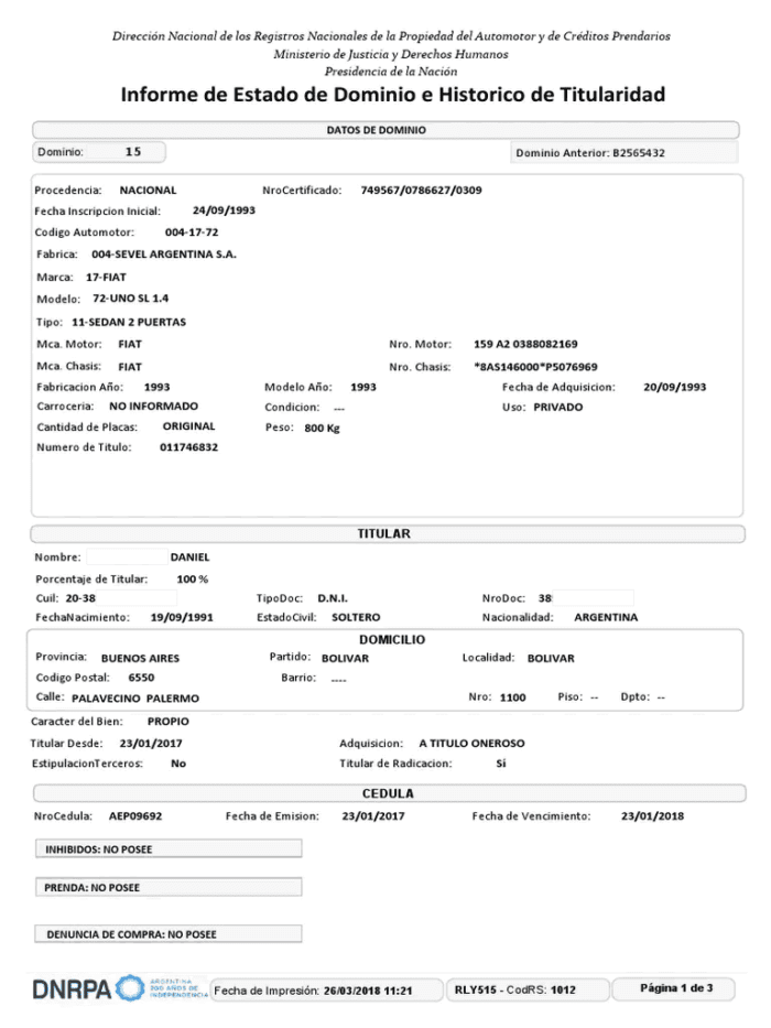 gestión informes registro del automotor titulo digital-informe dominio